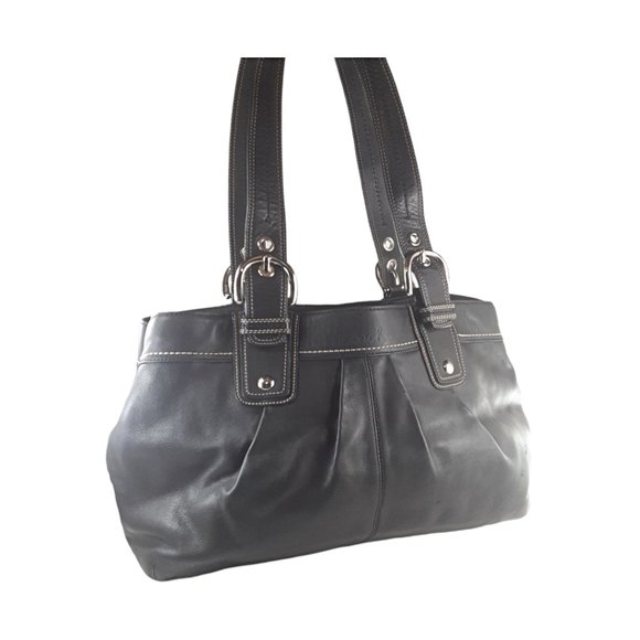 Coach | Bags | Coach Large Business Soho Pleated Black Leather Tote ...